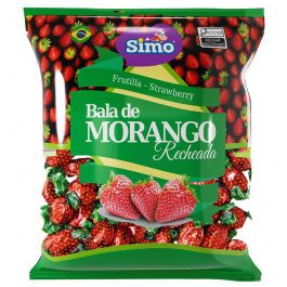 Bala Morango Recheada 500g - Caixa Com 25 Pacotes